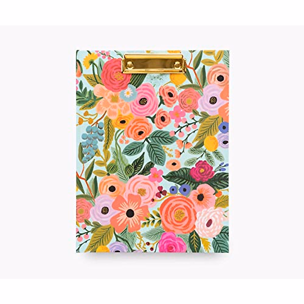 RIFLE PAPER CO. Garden Party Clipfolio, Illustrated Hardcover and Contrasting Interior, Features Strong Gold Clip on the Front, Comes with Writing Pad with 50 Lined, Perforated Sheets