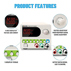 MATRIX DC Power Supply Variable 30V 5A Adjustable Switching Regulated DC Bench Power Supply 4-Digits LED Voltage and Current Display 32V/6A Output Coarse and Fine Adjustments with Alligator Leads