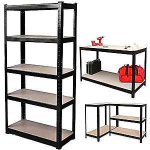 Autofather 5-Tier Adjustable Storage Shelving Unit Heavy Duty Organizing Shelf Metal Utility Rack Boltless Shelves for Kitchen, Pantry, Closet, Garage, Office, 29" W x 12" D x 66" H, Black