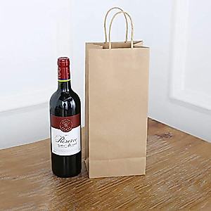 WUWEOT 50 Pack Kraft Paper Bags, 5.4"x3.3"x13" Recyclable Brown Wine Bags Paper Gift Bags Retail Bags Shipping Bags With Handles Bulk