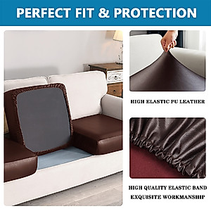 Faux Leather Couch Cushion Covers, Waterproof Sofa Cushion Slipcovers, Elastic RV Chair Seat Covers for Settee Seater, PU Leather Sofa Slipcovers Replacement Living Room (Chair Cushion, Chocolate)