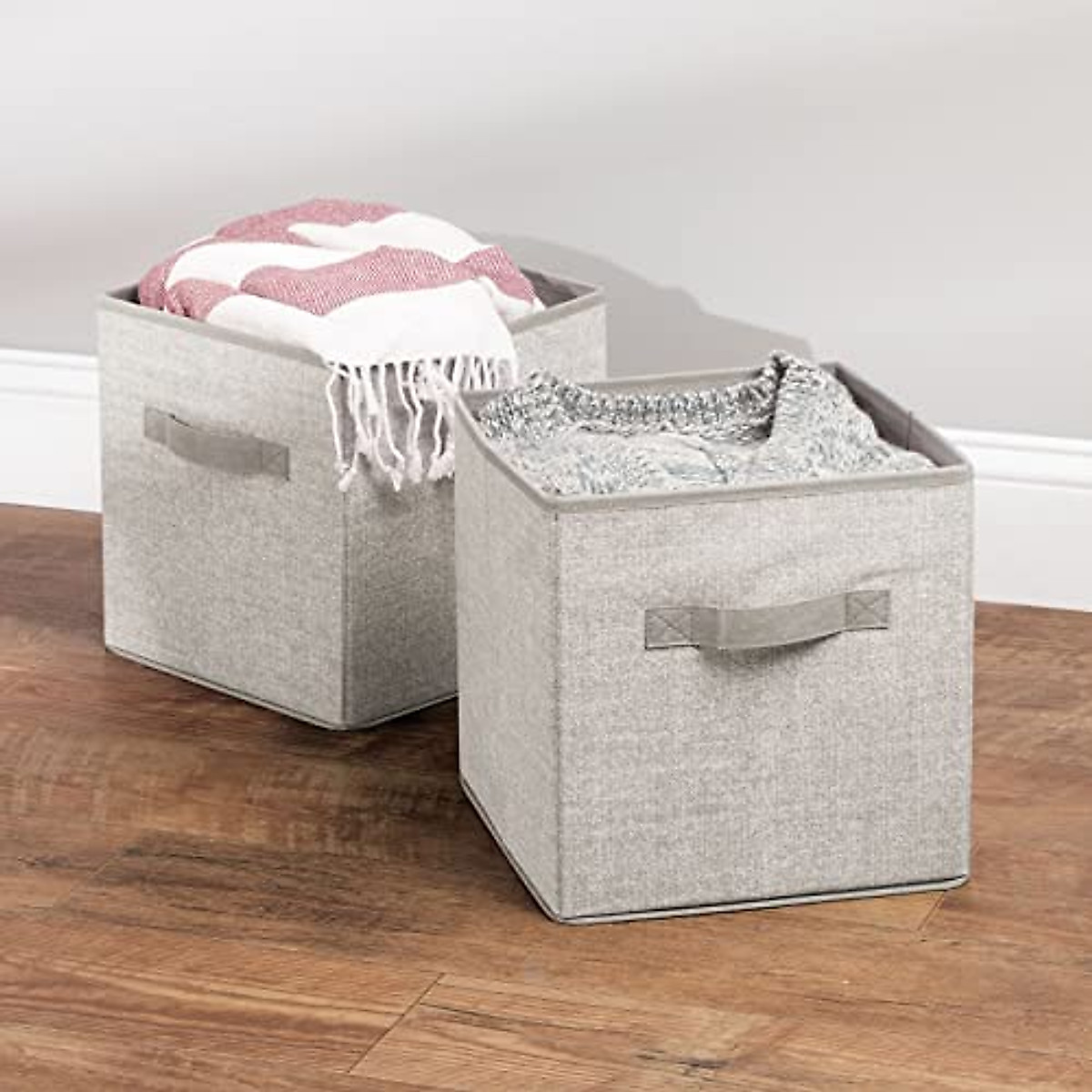 mDesign Small Fabric Collapsible Organizer Cube Bin Box with Front Handle for Cube Furniture Units, Closet or Bedroom Storage, Holds Clothing, Linens, Accessories - Lido Collection - 8 Pack - Linen