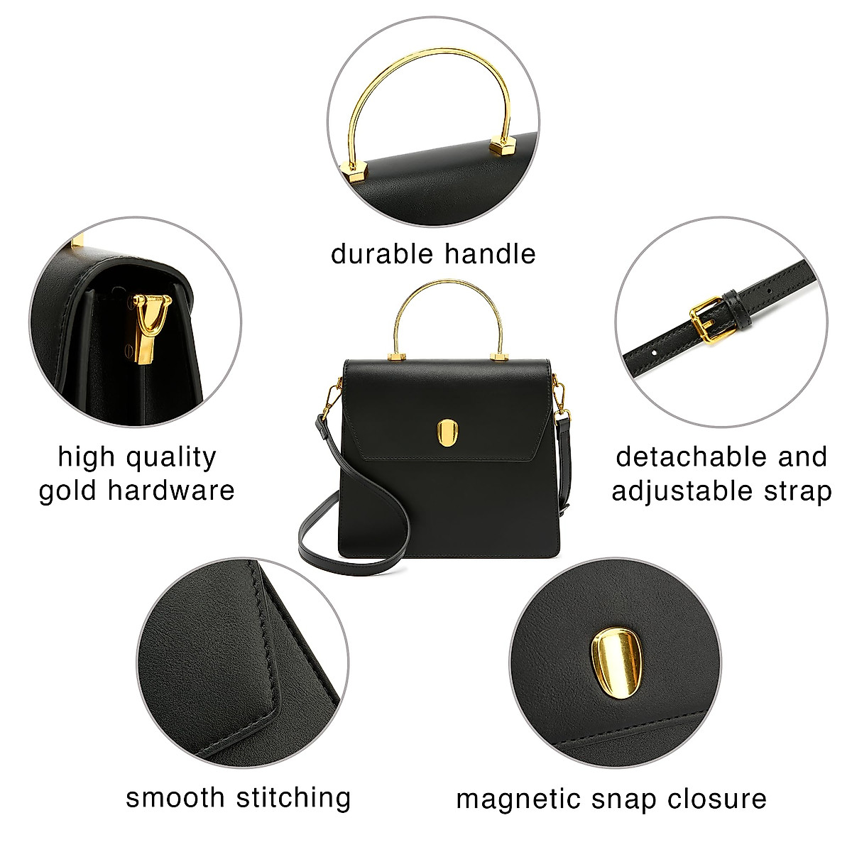 Scarleton Gold Top Handle Satchel Purses for Women, Handbags for Women, Crossbody Bags for Women, Shoulder Bag Purse Medium, H208401L - Black