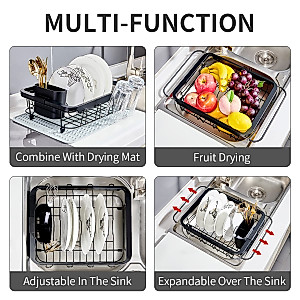 BRWINASLL Dish Rack in Sink Dish Drying Rack Rustproof Expandable Dish Rack Over with Untensil Holder Stainless Steel Sink Drying Rack for Kitchen Countertop