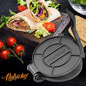 NutriChef 8'' Cast Iron Tortilla Press - Durable, Heavy-Duty Construction, Ideal for Tortillas, Patacones, Tostones, Plantain Press
