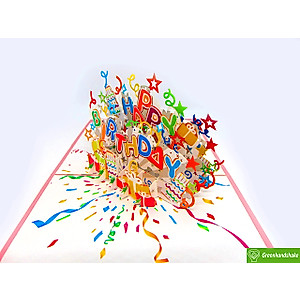 GREENHANDSHAKE Happy Birthday, Pop Up Card, 3D Popup Greeting Cards, for Birthday | 6" x 6"