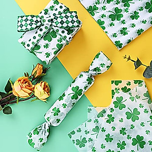 Bolsome 100 Sheet St. Patrick's Day Tissue Paper Bulk, Green Shamrock Wrapping Paper Clover Gift Wrapping Tissue Paper for Irish DIY Art Crafts Flower Pom Pom Home Party Favor Decor, 14 x 20in