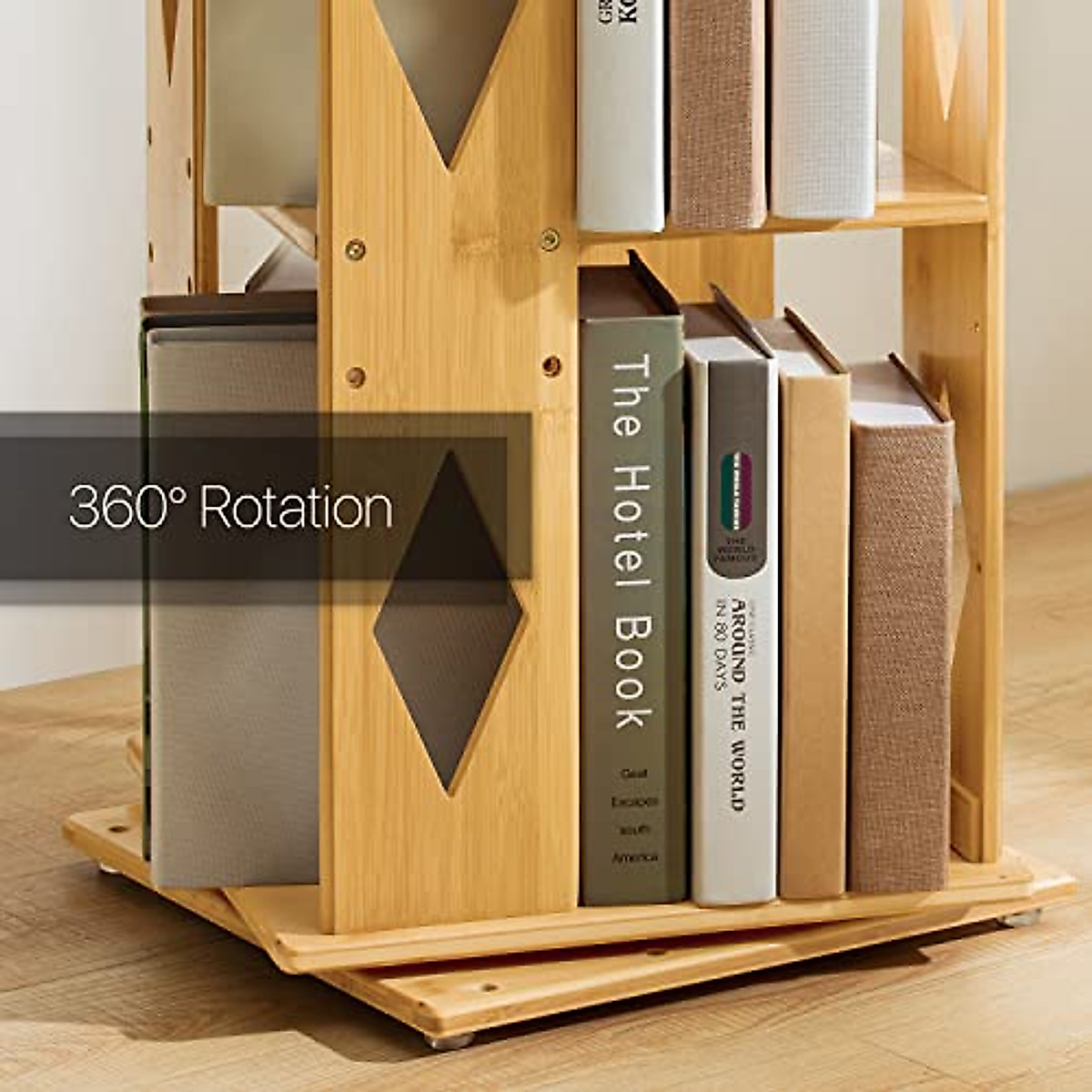 MoNiBloom Desktop Bookshelf 360 Degree Rotating 2 Tier Bookcase Bamboo Storage Organizer Shelves for Dormitory Living Room Children's Student, Natural