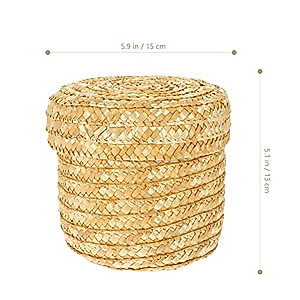 Hemoton 2pcs Wicker Baskets with Lids, Nautral Seagrass Storage Baskets, Multi- use Storage Basket Woven Rectangular Basket Bins, Rattan Storage Organizer