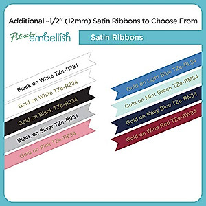 Brother P-touch Embellish Gold Print on White Satin Ribbon TZER234 – ~½” Wide x ~13.1’ Long for use with P-touch Embellish Ribbon & Tape Printer