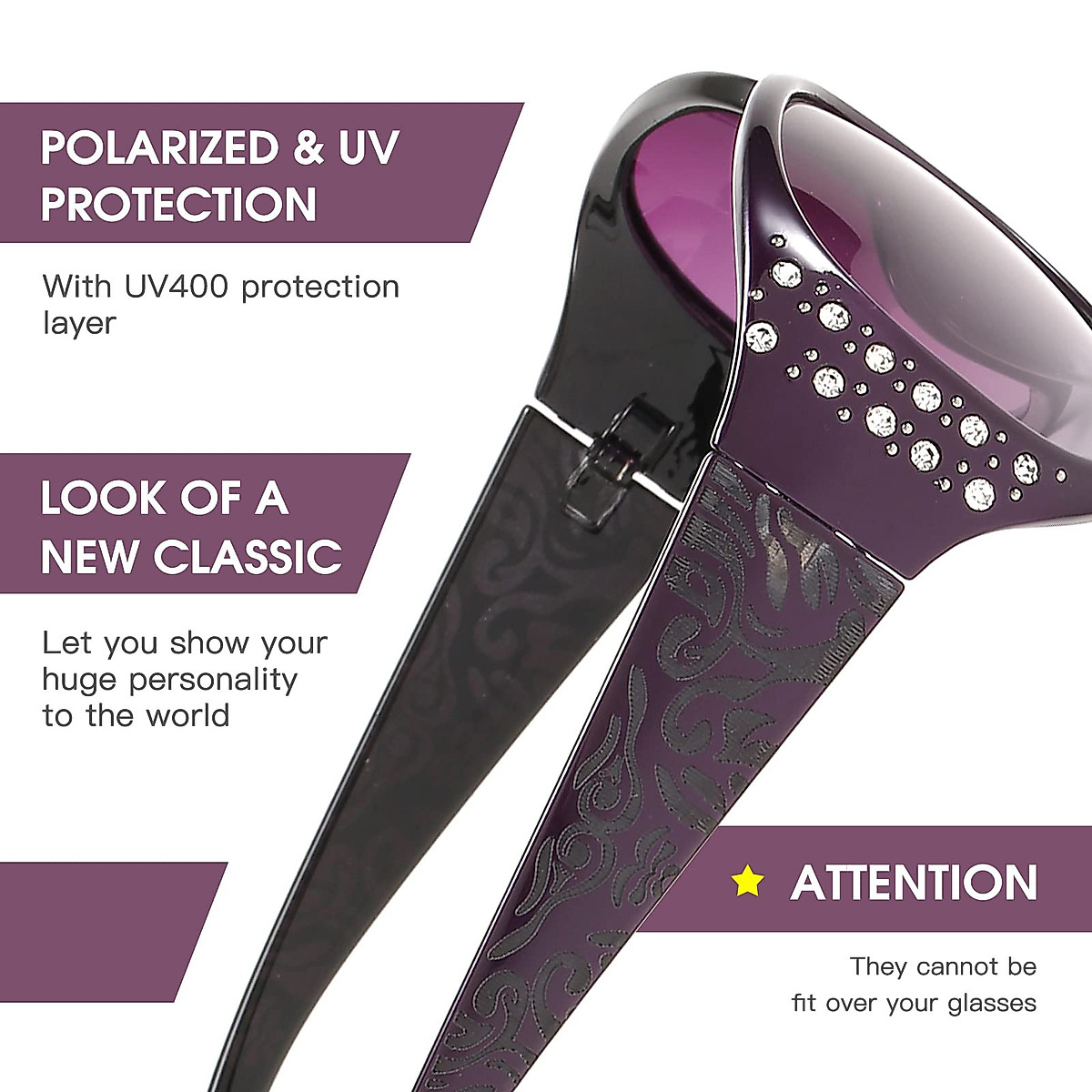 LVIOE Polarized Sunglasses for Women, Rhinestone Wrap Around Sunglasses with UV Protection Lens LS008