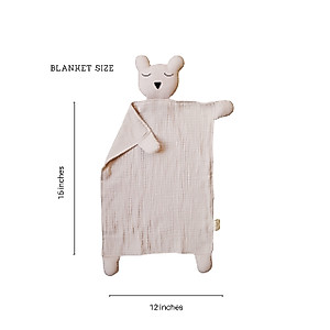 Marlowe & Co Organic Cotton Muslin Bear Lovey Blanket, Organic Cotton Muslin Bear Security Blanket (Natural Sand)