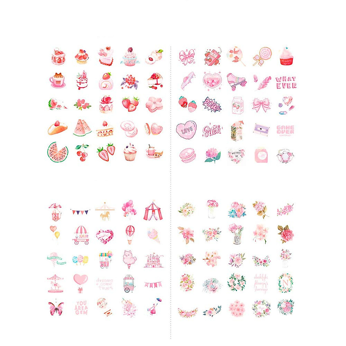400PCS Kawaii Scrapbook Sticker Set Fresh Drift Bottle Universe Planet Constellation Marine Life Food Drink Fruit Amusement Park DIY Label for Srapbooking Journal Album Planner Envelope Journaling