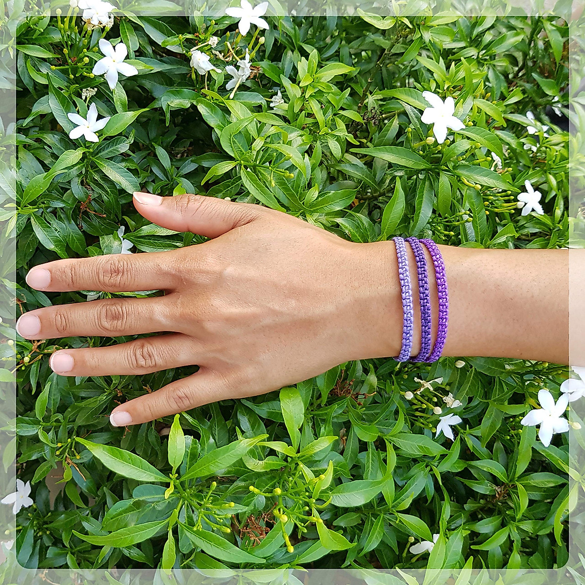 Origin Siam Handmade Thai Woven Triple Stack Bracelet | Wax Cotton Cord String Wristband Set | Adjustable Unisex Boho Friendship Band | Bracelets for Woman, Women, Man and Men (Purple Violet Lilac)