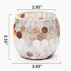 Votive Candle Holder Centerpiece, Mosaic Glass Tealight Holders for Home Decor, Table, Party Decorations, Handmade Gifts for Her, Vase for Potted Plants Bowl, Set of 2 (Shell Hive X 2)
