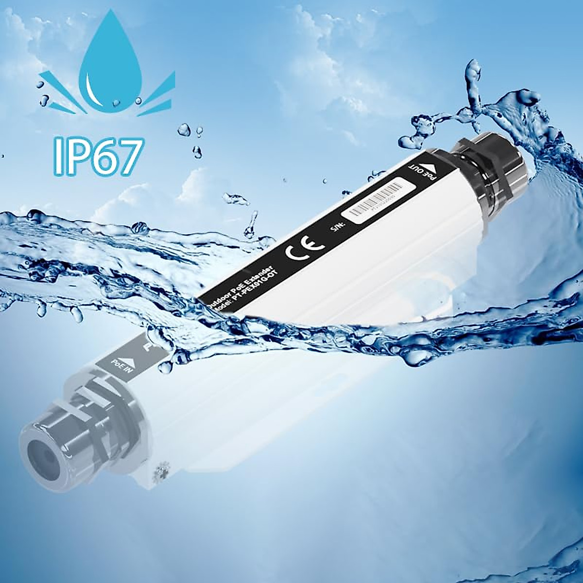 PROCET Gigabit PoE Extender Outdoor, Aluminum Alloy IP67 PoE Repeater, Output 802.3af/at, 6KV Surge Protection, Expand 328FT, Wide Working Temp -40℉ to 149℉, PT-PEX01G-OT