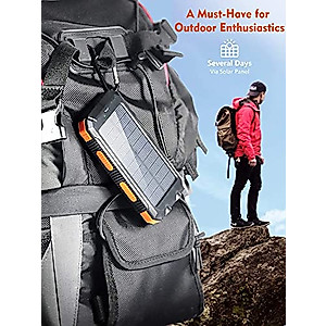 Solar Power Bank 36800mAh Portable Solar Charger 5V3.1A, QC 3.0 Dual 2 USB,LED Flashlights Port Strong LED IPX7 Flashlight,Waterproof, Dustproof, Shockproof (Orange)