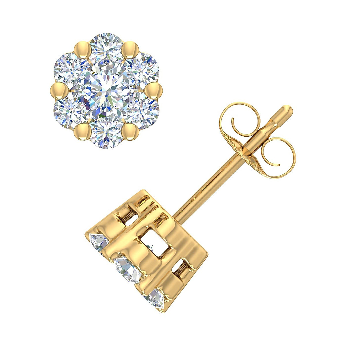 1/2 Carat Cluster Diamond Stud Earrings in 10K Yellow Gold