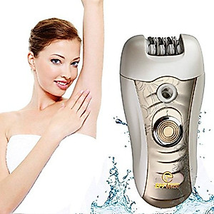 Epitome 3 in 1 Lady Wet or Dry Rechargeable Hair Removal Kit (Trimmer, Hair Epilator, Callus Remover) with 2 Mode Power Switch, LED Hair Shaver for Arm, Underarm & Legs (Gold)