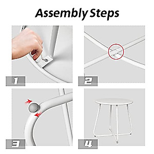 Babion Patio Side Table, Outdoor Side Table, White Small Round End Table, Weather Resistant Steel Outdoor Table for Patio Yard Garden Balcony, Waterproof Metal Side Table