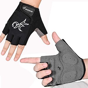 MOREOK Mens Cycling Gloves,Half Finger Biking Glove MTB DH Road Bicycle Gloves Gel Pad Shock-Absorbing Anti-Slip Breathable Motorcycle Mountain Bike Gloves Black-S