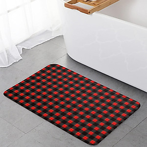 Front Door Mat Floor Mats for Home Decor, Black and Red Grid Memory Foam Runner Entryway Area Rug Non-Slip Absorbent Doormat Washable Rug, 18x30Inch Welcome Mats for Bedroom Decor Living Room Decor