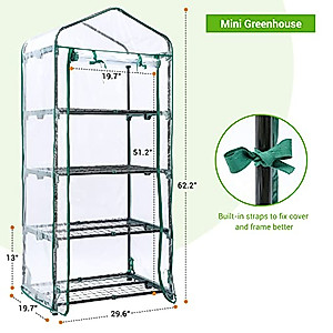 Mini Greenhouse for Outdoors Indoor: Ohuhu Small Green House with 4 Tier Shelves, Portable Plastic Greenhouses with Heavy Duty Transparent PVC Cover for Winter Garden Patio Backyard Porch Balcony