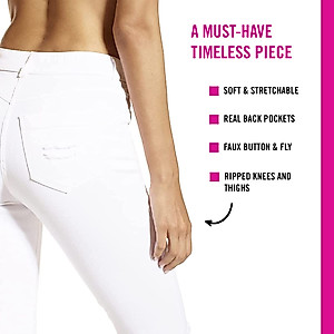 HUE Women's Ripped Knee Denim Leggings, White, Small US