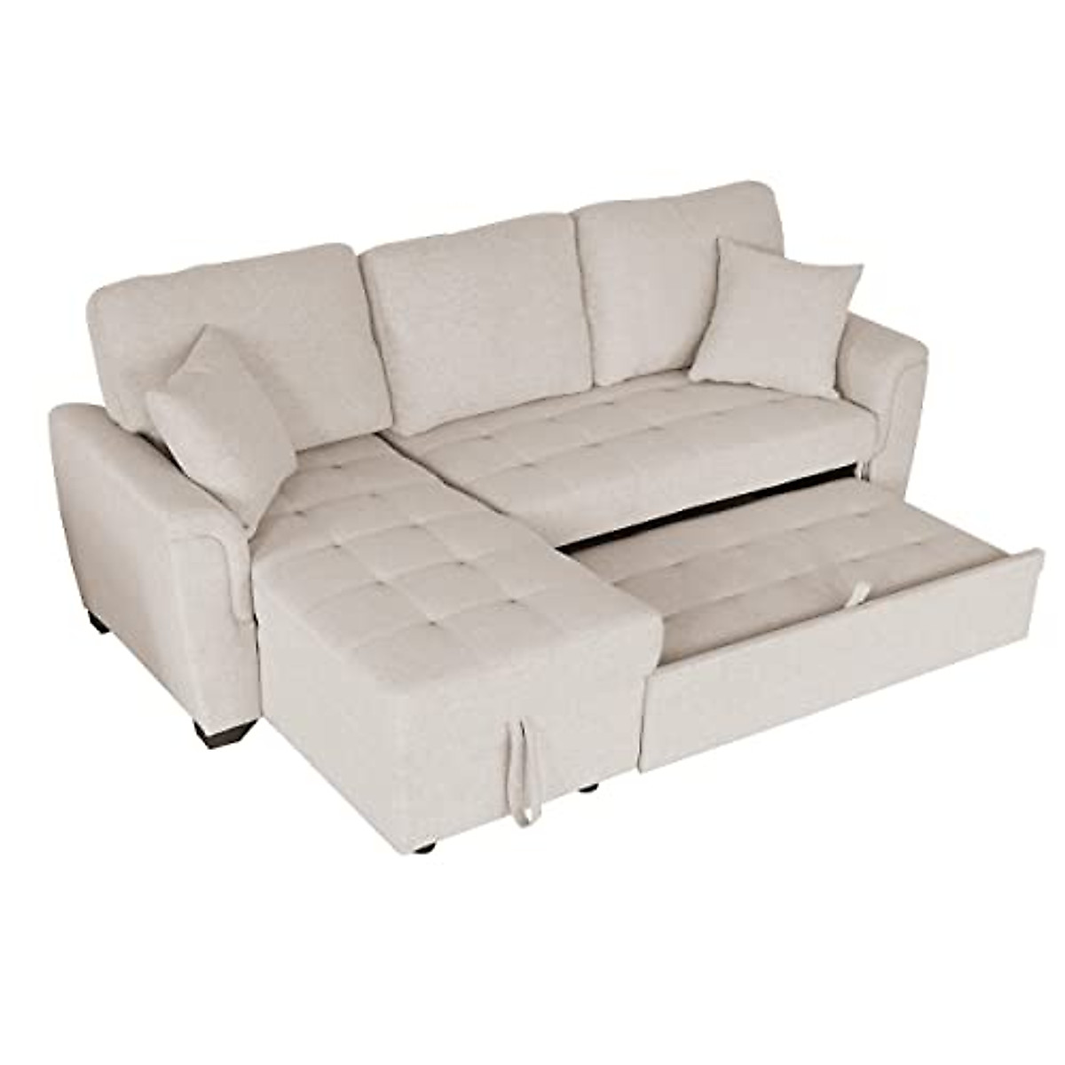 Melpomene Upholstered Sectional Sofa Couch, Convertible Pull Out Bed Sleeper Sofa with Storage 3 Seater L Shaped Couch with 2 Pillows,Linen Fabric Corner Sofa for Living Room(Beige)