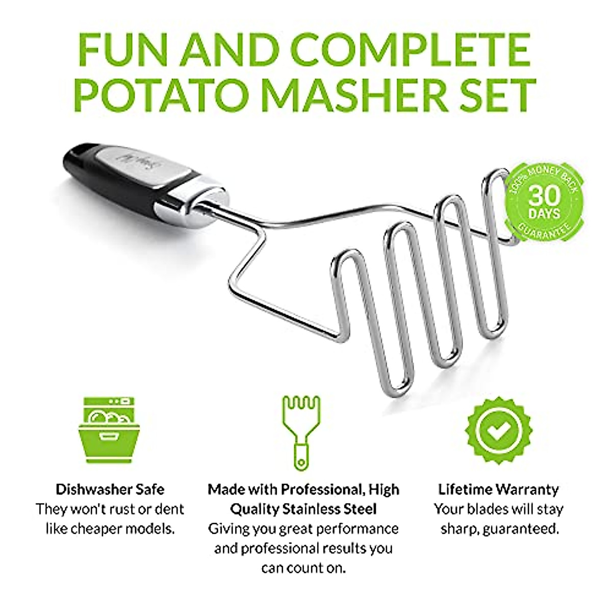 Spring Chef - Must-Have Potato Masher with Long Handle, Easy-to-Clean Stainless Steel Wire Head Masher Kitchen Tool, Includes a High Quality Vegetable Peeler