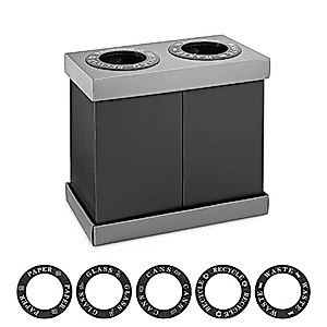 Alpine Double Recycling Center - Plastic/Cardboard Recycle Trash Bin - Two 28 Gallon Bins - Ideal for Offices, Restaurants, Hospitals, Schools, Cafeterias - 56 Gallons Total Capacity (2 Bins)
