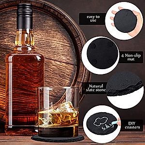 30 Pieces Round Slate Coasters Drink Coasters Bulk, 4 Inch Stone Coasters Bar Coasters Black Cup Coaster with Anti Scratch Bottom for Home Drinks Table Kitchen Housewarming Gifts