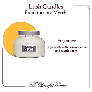 A Cheerful Giver - Frankincense Myrrh - 20oz Large Scented Candle Jar with Lid- Lush - 95 Hours of Burn Time, Gift for Women, White