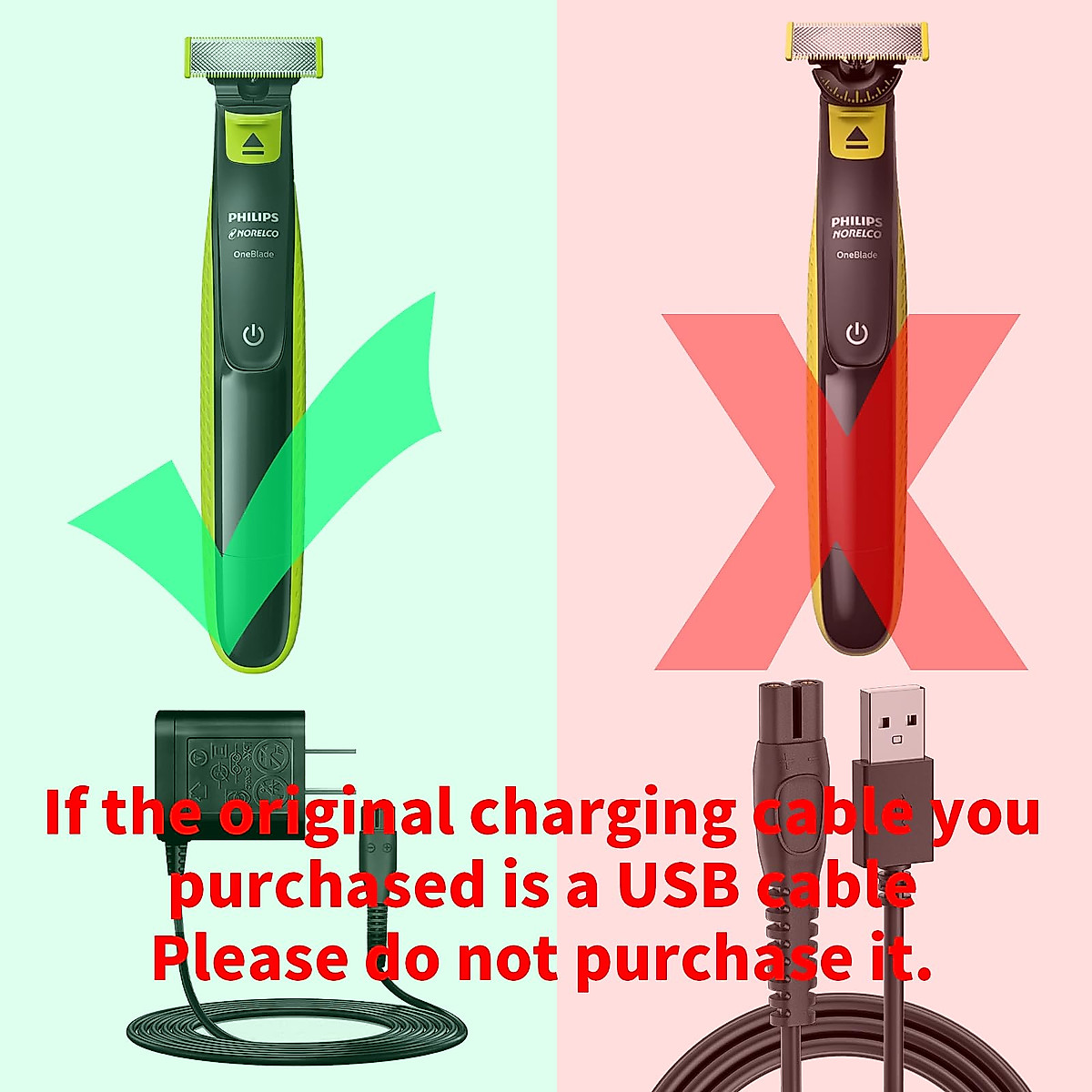 4.3V Charger for Philips Oneblade QP2520 MG3740 A00390, Charging Cord Replacement Philips Norelco One Blade, Electric Trimmer Shaver Power Supply Cord