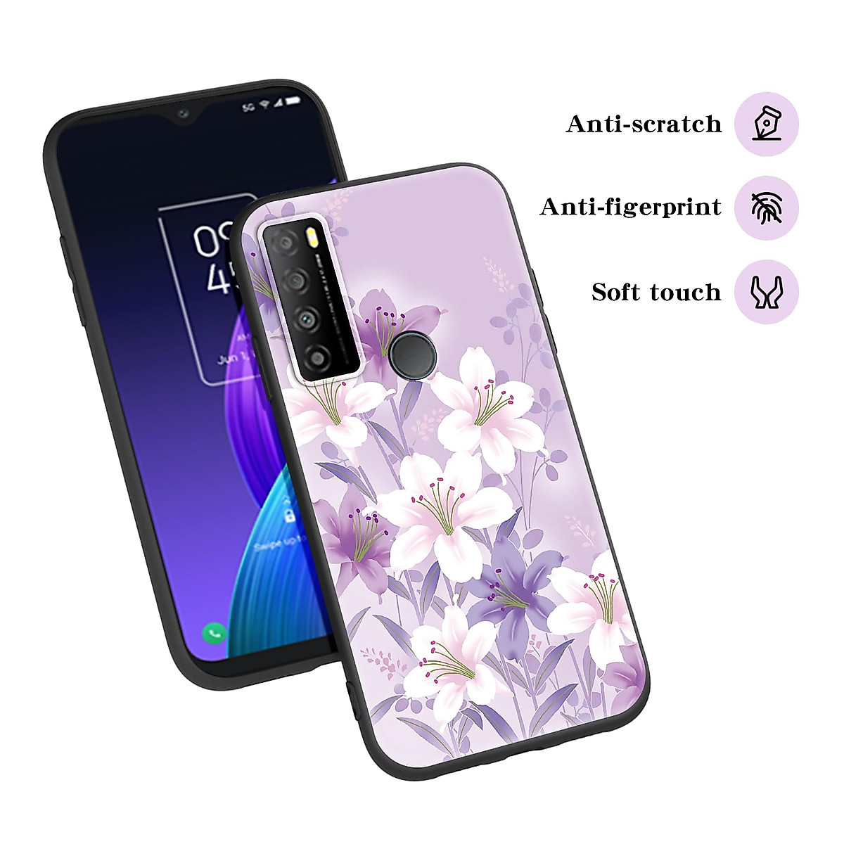 Nuouxoco Phone Case for TCL 30 XL (T701DL) with Lanyard Strap, for TCL TCL 30 XL Case (6.82 inch) Girls Women Cute Slim Shockproof Protective Cover Case for TCL 30 XL - Purple Flower