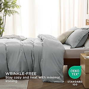 Bedsure Bundle of Polyester and Rayon Derived from Bamboo Blend Duvet Cover Set and Sheet Set of Rayon Derived from Bamboo, King Size