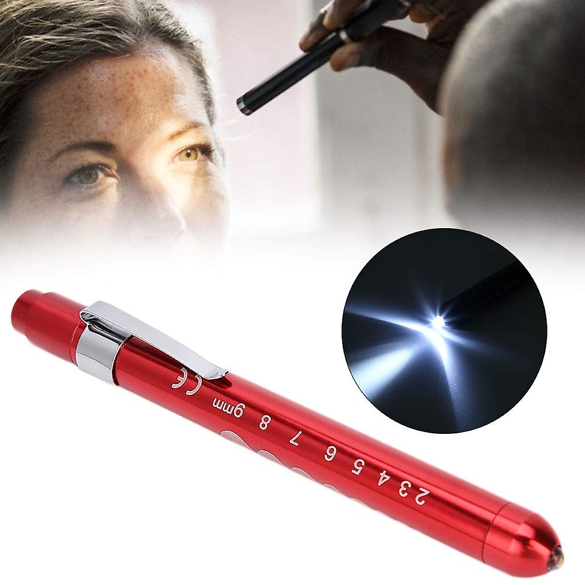 ZJchao LED Diagnostic Lamp, Professional Portable Diagnostic Lamp Clinical Pen Ophthalmic Examination Pupil Check Pen Light for Doctor Nurse(Red)