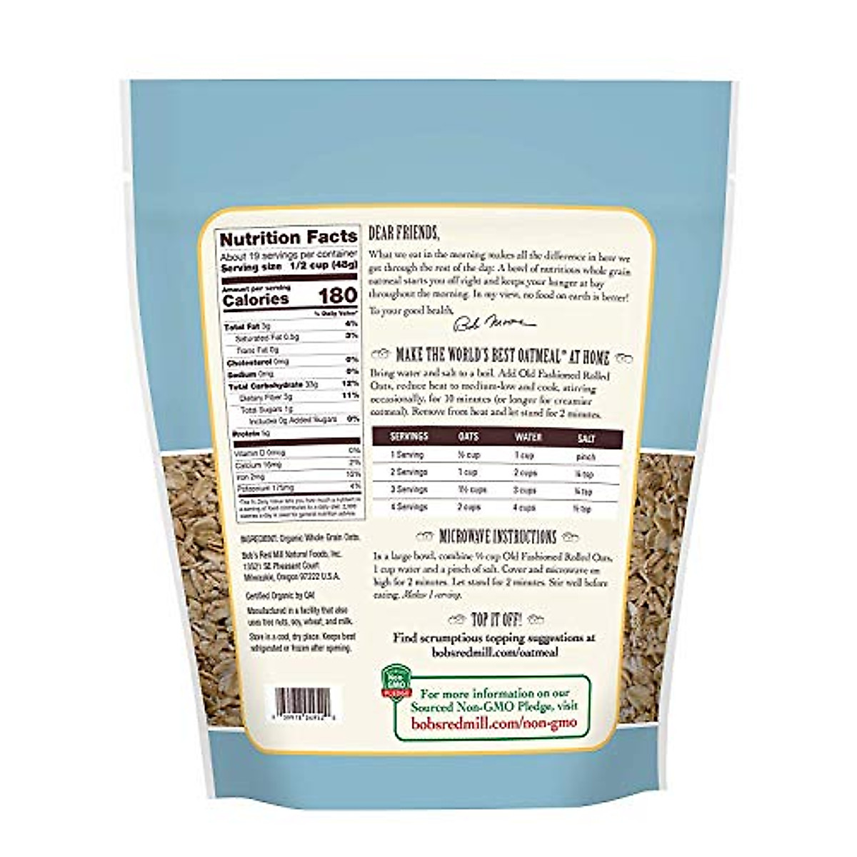 Bob's Red Mill Organic Old Fashioned Rolled Oats 32 OZ ( Pack - 3 )