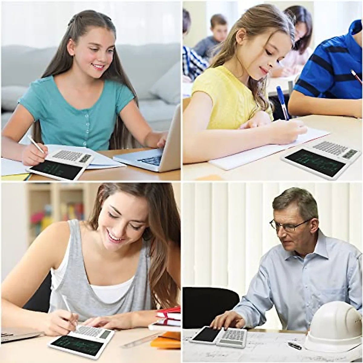 LINGSFIRE Scientific Calculator with Erasable Writing Board, 10-Digit LCD Display Foldable Desk Calculator Physics Graphing Calculator for Student Teacher Financial Office Business High School, White