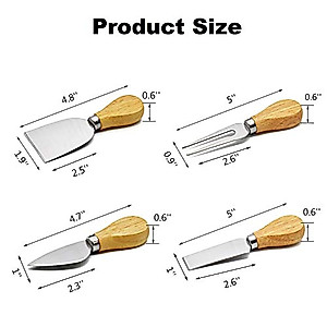 Cheese Knife Set,4 Pieces Stainless Steel Cheese Knives for Charcuterie Board,Charcuterie Knife Spreader Fork Set with Bamboo Wood Handle,Cheese Utensils Tools Set with Cutter Slicer Shaver