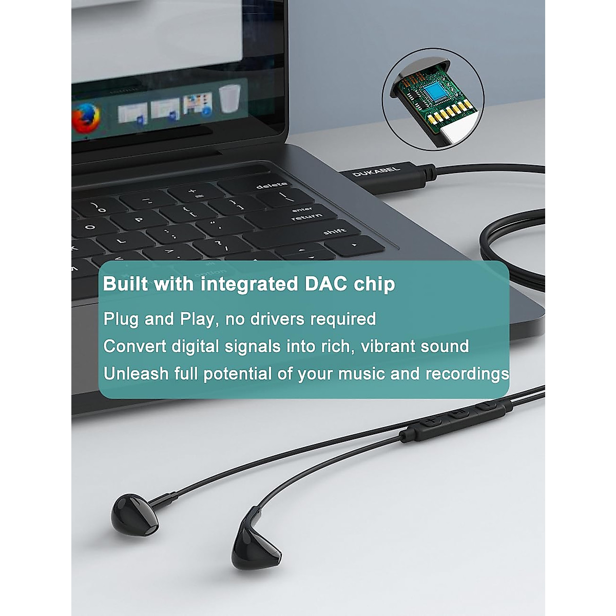 DUKABEL USB Wired Earbuds, USB Headphone with Mic for PC/ PS4/ PS5, 6FT in-Ear Stereo Earphones Headsets with Volume Control for Office Live Broadcast Gaming