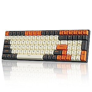 RK ROYAL KLUDGE RK100 Wireless Mechanical Keyboard, Bluetooth5.1/2.4G/Wired 96% Full Size 100-Key Hot Swappable Gaming Keyboard with 3 USB Ports, Red Switch for Mac Windows, Carbon