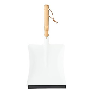 REDECKER Heavy Duty Steel Dust Pan, Powder-Coated White, Large Dustpan with Long 17-3/4-Inches Oiled Beechwood Handle for Home and Outdoor Use, Industrial Quality, Made in Germany