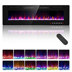 Zionheat 60 inch Electric Fireplace-Wall Fireplace for Living Room-Fireplace Freestanding/Inserts/Wall Mounted with Remote Control,Timer, Dimmer, 12 Flame Colors,750/150W, Ultra Thin