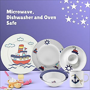 Children's Porcelain Dinnerware Sets, Kids Dinnerware Sets, Kids Porcelain Plates - Bowl - Junior Mug - Egg Cup Sets (Captain)