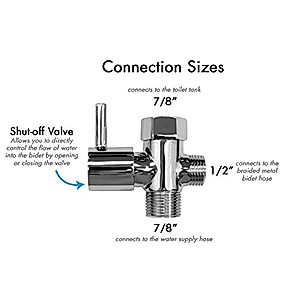 LUXE Metal T-adapter with Shut-off Valve, 3-way Tee Connector, Chrome Finish, for LUXE NEO Bidets