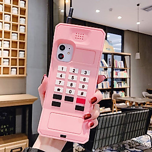 UnnFiko 3D Silicone Case Compatible with iPhone 11, Retro Classic Creative Soft Rubber Bumper Cover Cool Fun Thick Protective Stand Case (Retro Cellphone Pink, iPhone 11)