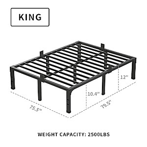 MAF 12 Inch King Size Bed Frames with Mattress Slide Stopper Black Heavy Duty Metal Platform Bed Frame Steel Slat Support, No Box Spring Needed, Noise Free, Easy Assembly