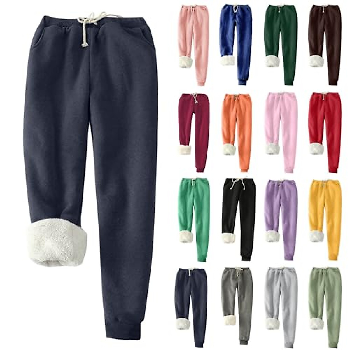 Fleece Trousers for Women Winter Warm Fleece Pants Sherpa Lined Sweatpants Christmas Print/Solid Jogger Track Pants with Pockets My Recent Orders Placed by Me