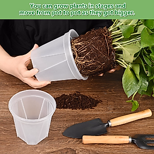 20Pack 4/5/6/7 inch Clear Nursery Pots with 20 Drip Trays 50Pcs Plant Labels, Plastic Reinforced Gardening Pots with Drainage Holes, Assorted Nursery Pots for Plants Succulent Vegetable Flowers